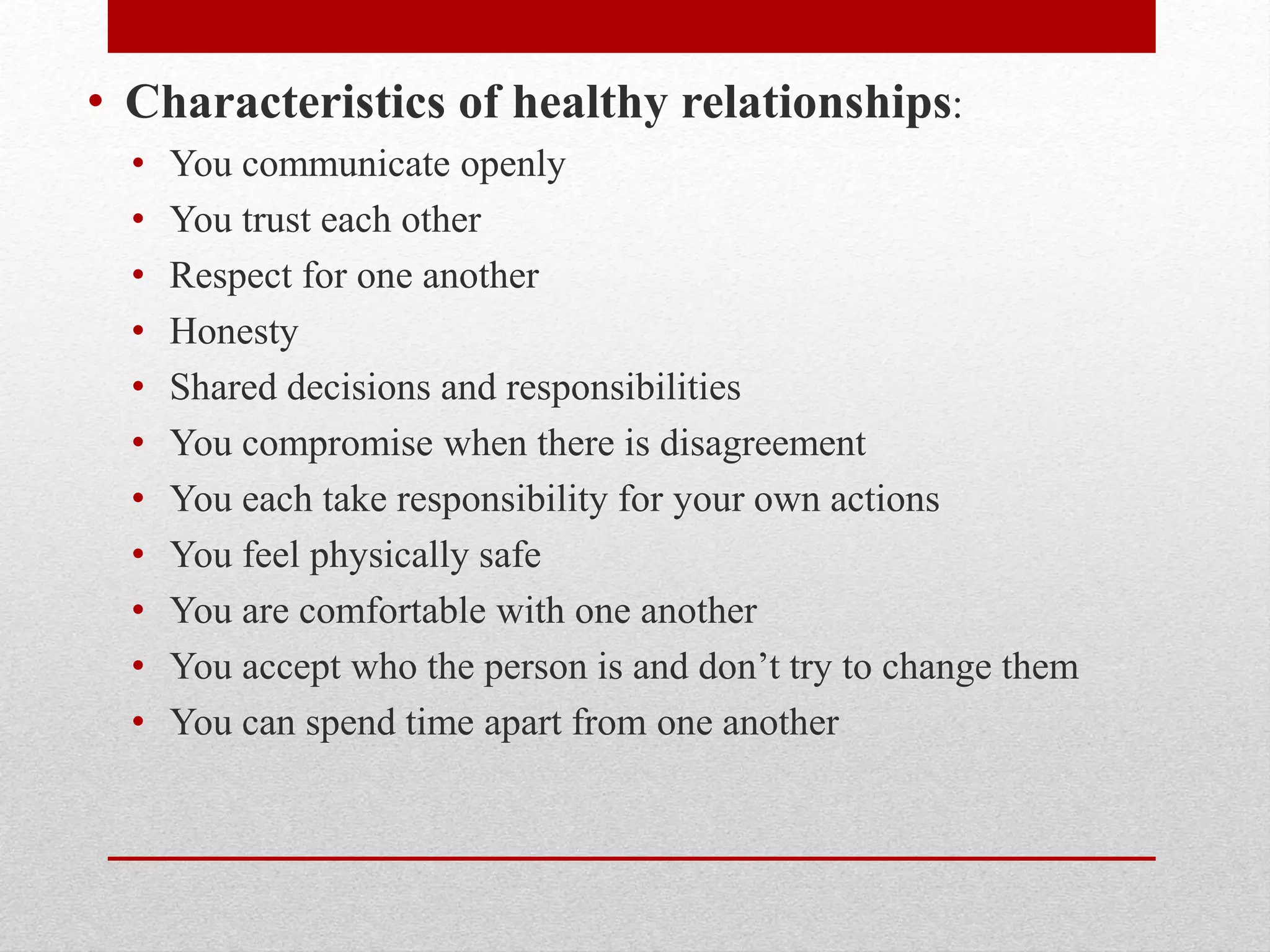 Healthy and unhealthy relationships | PPTX