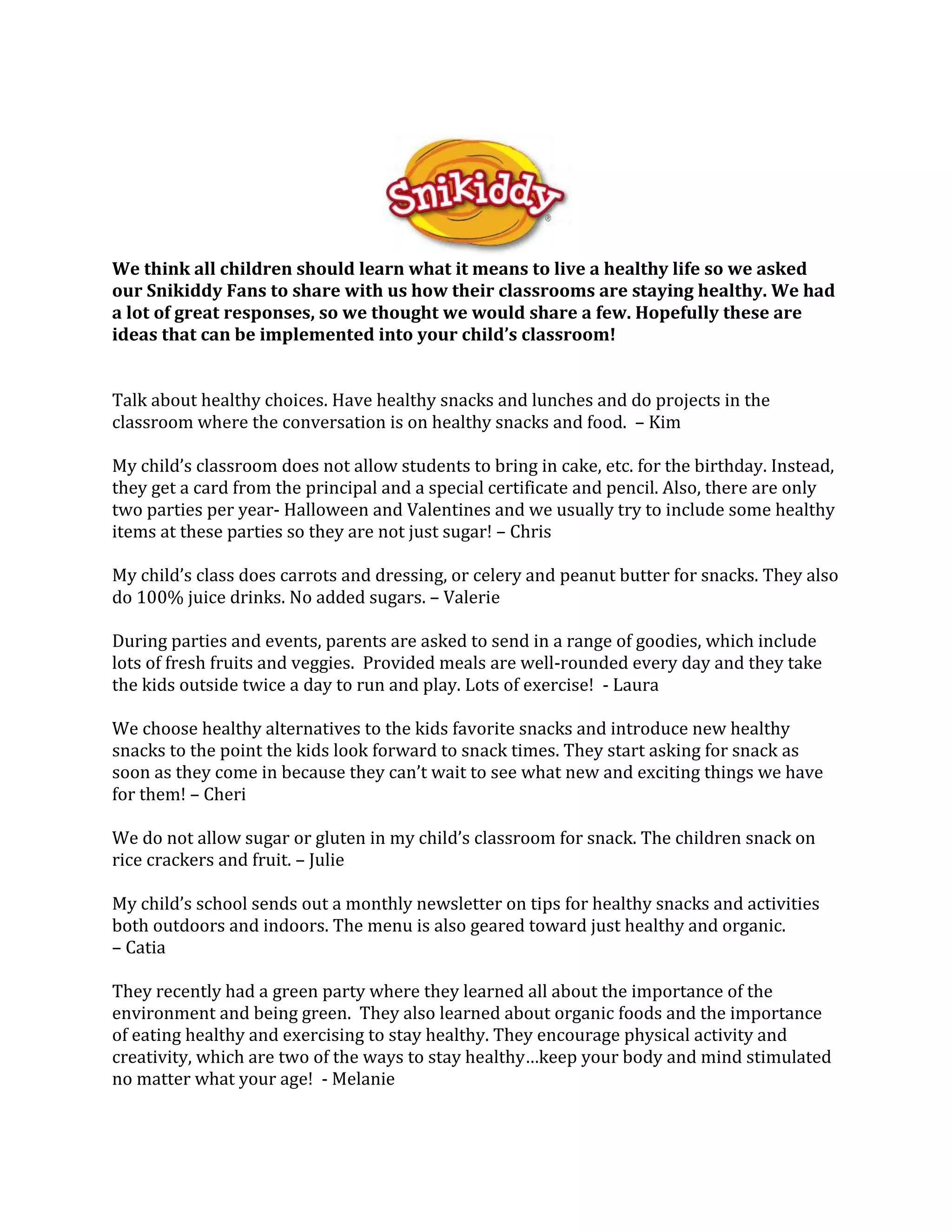 Ideas for a Healthy Classroom | DOCX