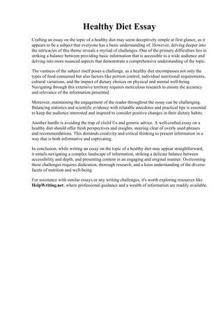 Healthy Diet Essay. Building a Healthy Diet Essay Example Topics and ...