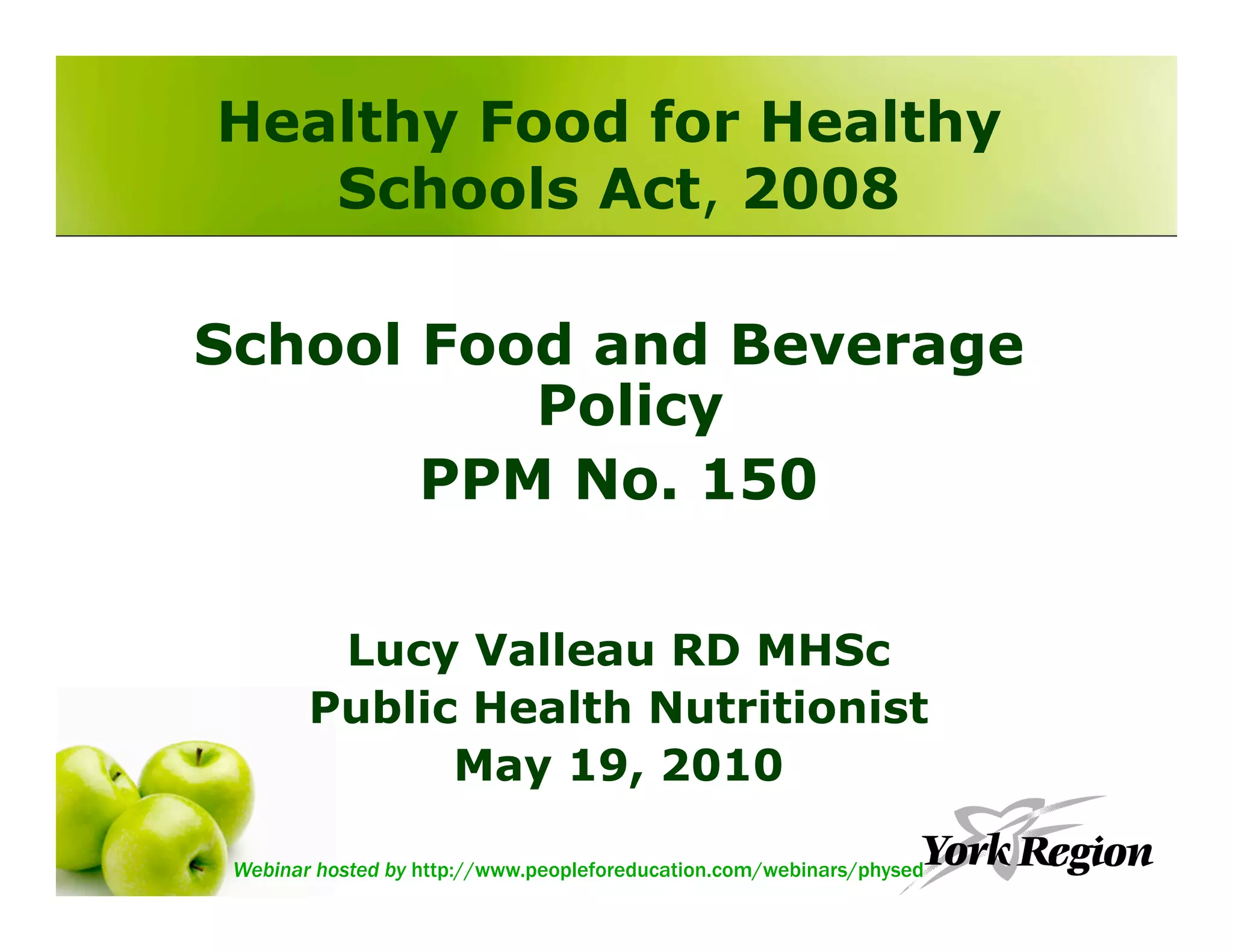 Healthy Food: Guide for Schools to New Policy | PDF
