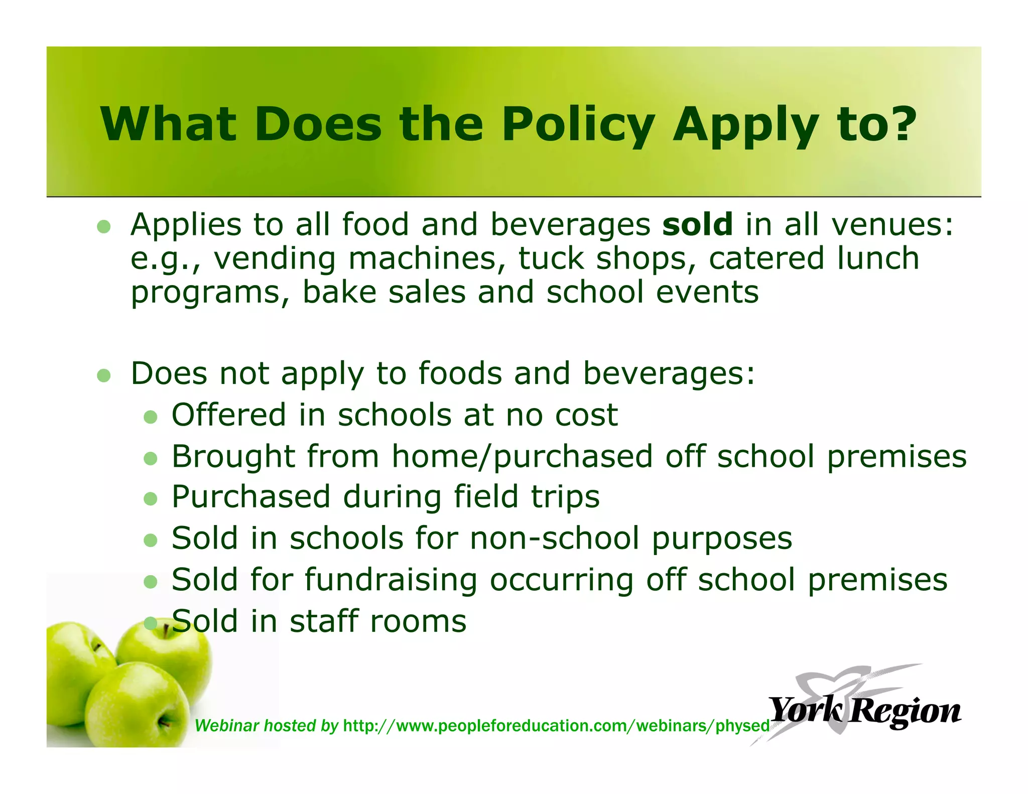 Healthy Food: Guide for Schools to New Policy | PPT