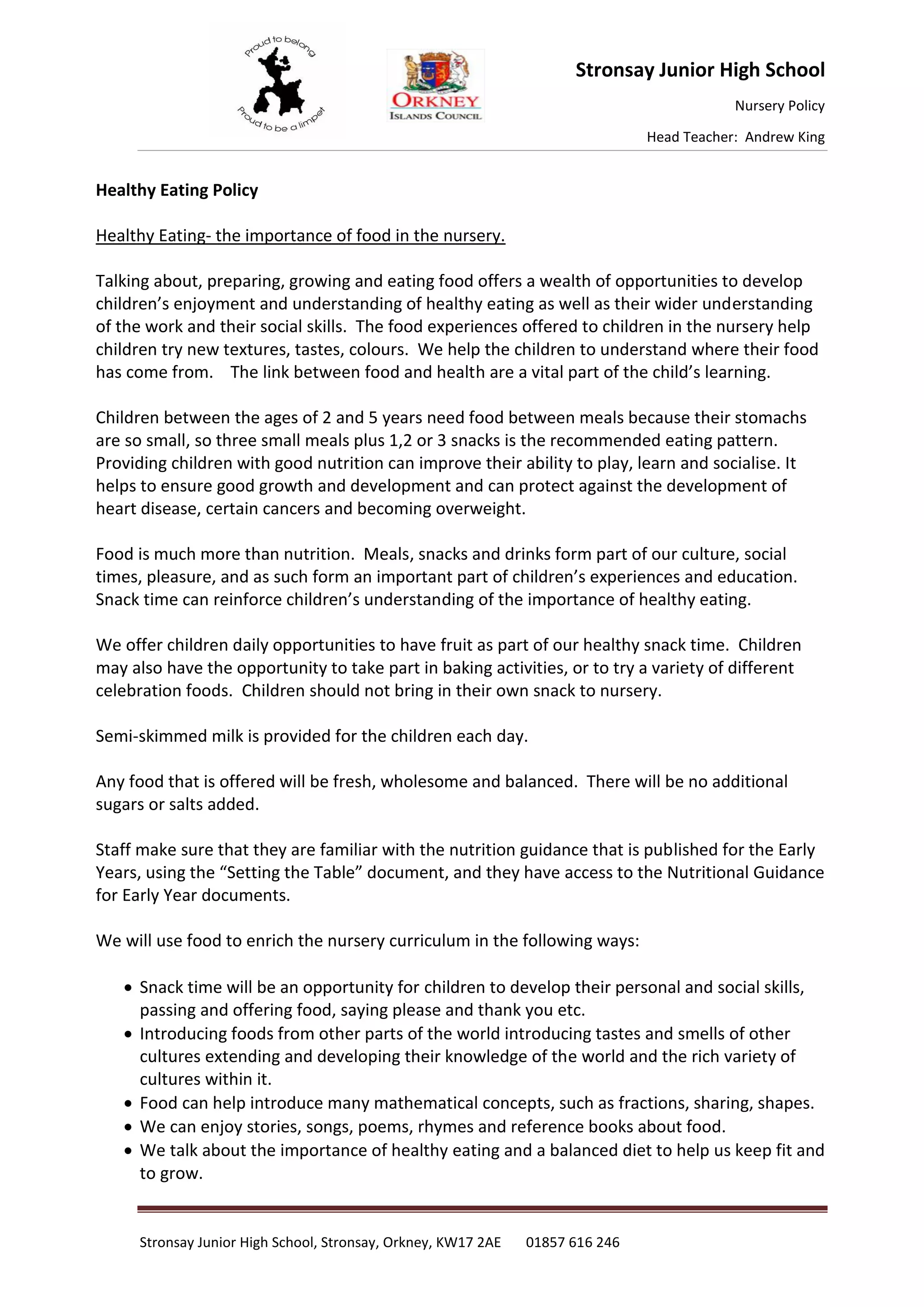 Healthy eating policy nursery | PDF