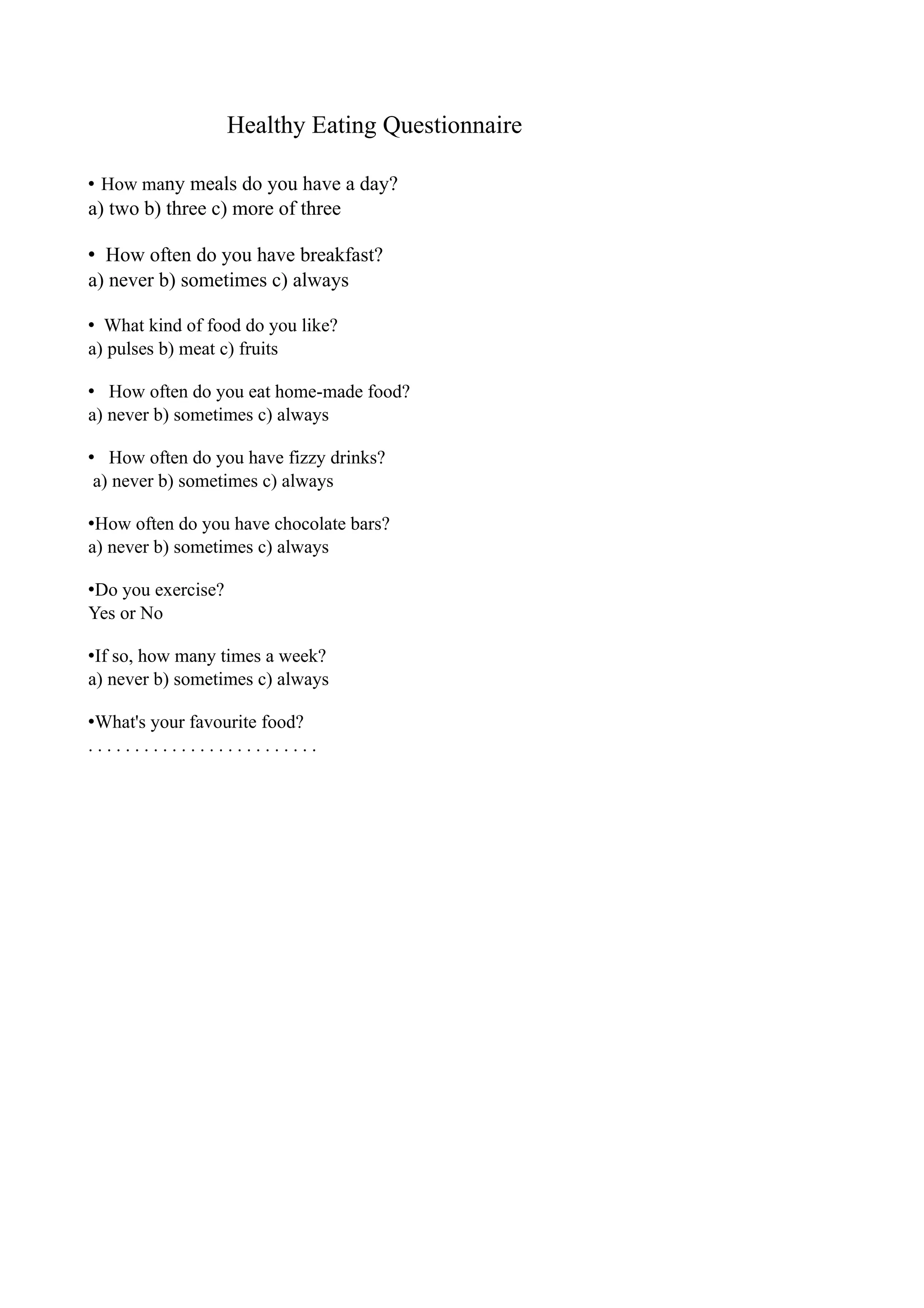 Healthy eating questionnaire | ODT