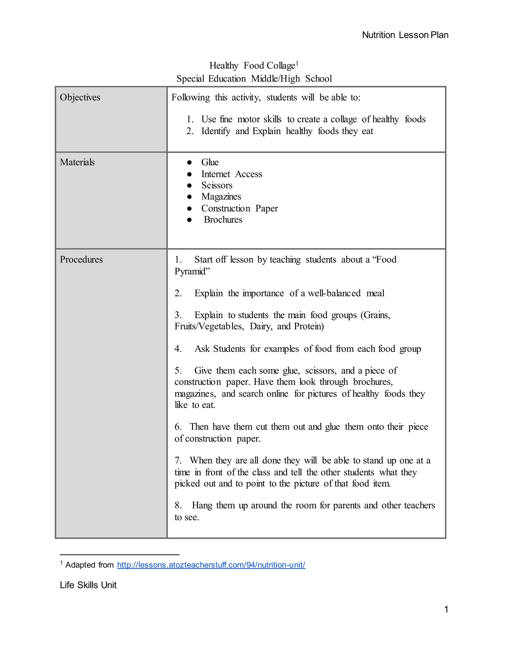 Healthy food collage | DOCX