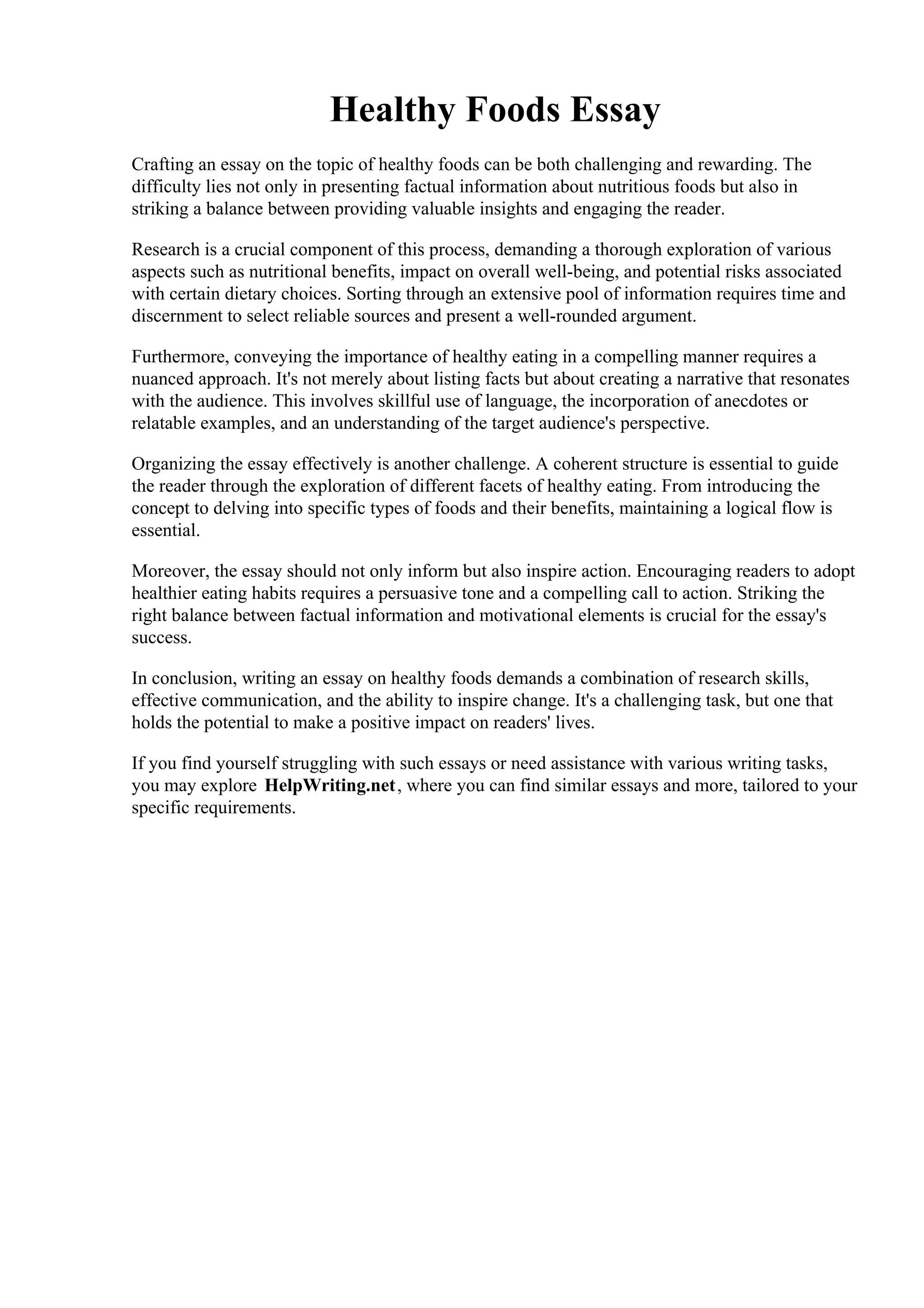 Healthy Foods Essay | PDF