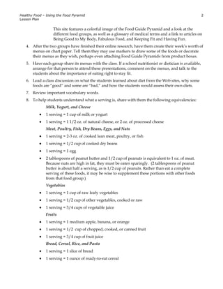 Healthy food lesson plan | DOC