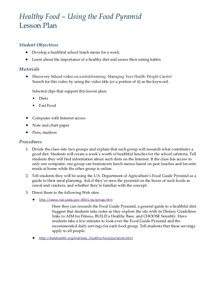 Healthy Food Lesson Plan Healthy Food Lesson Plan