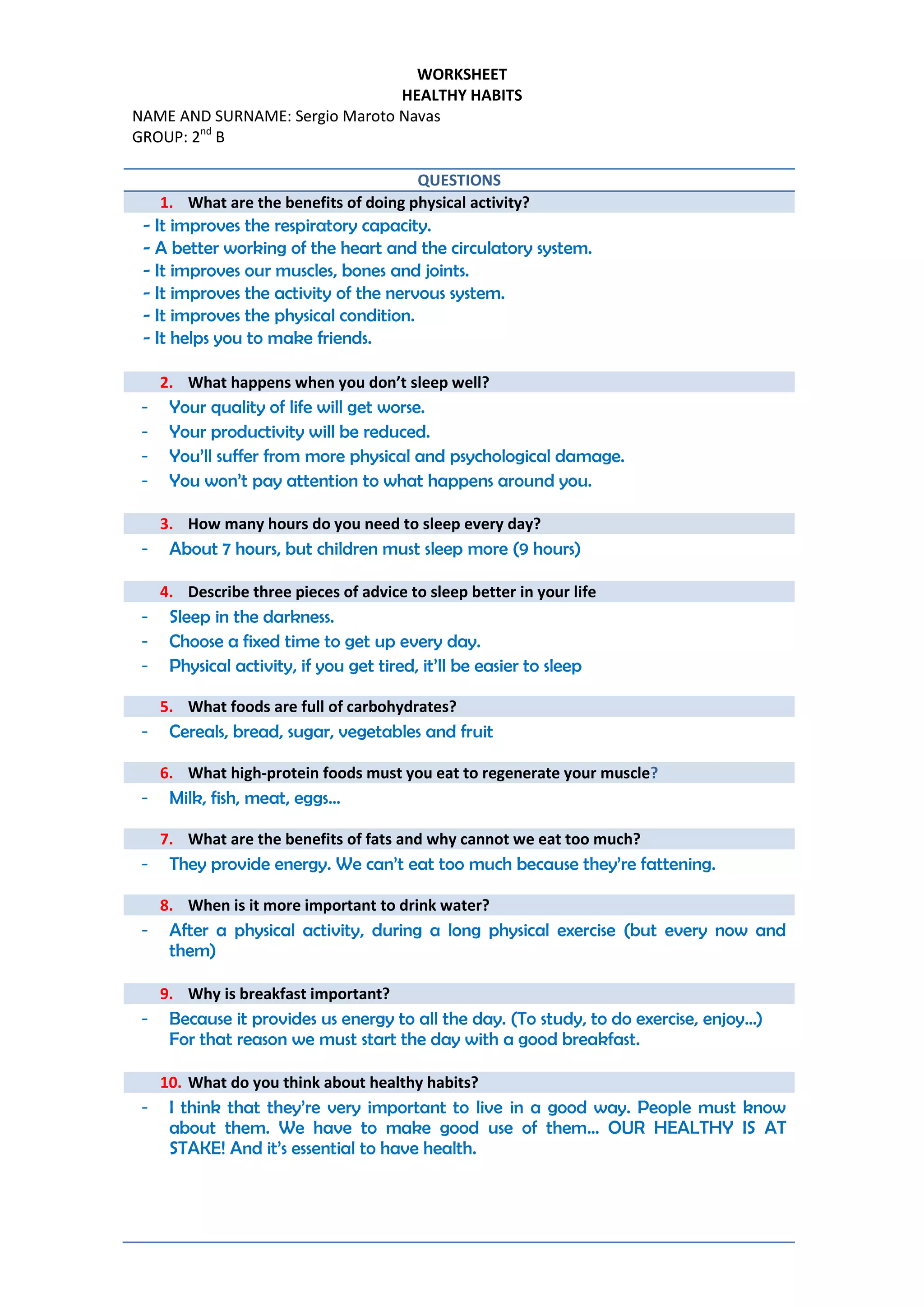 Healthy habits - Worksheet | PDF