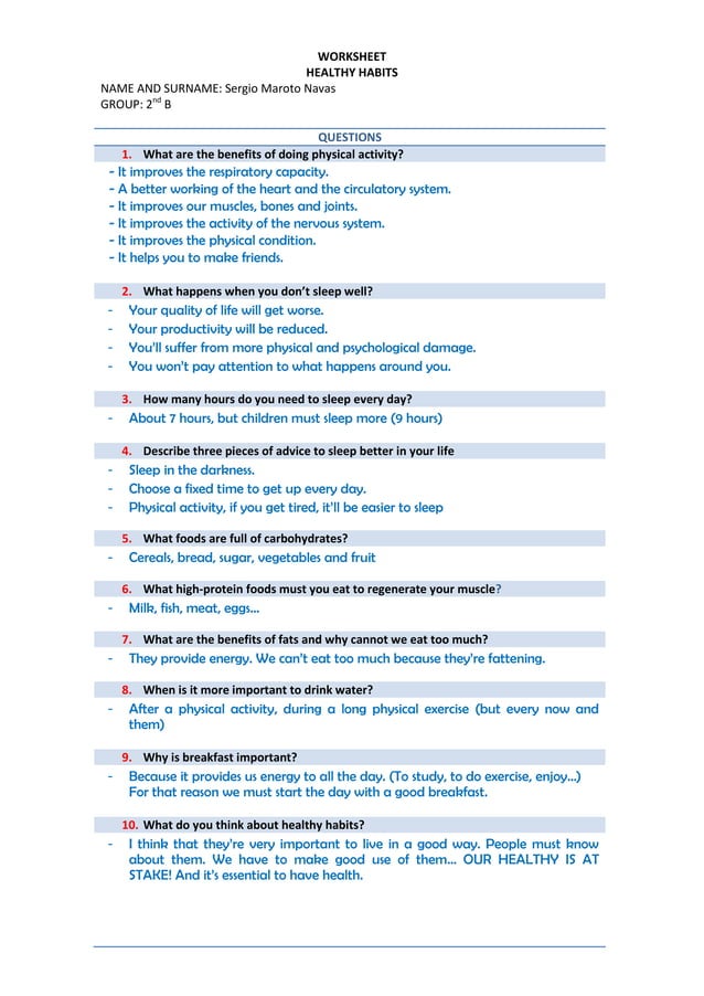 Healthy habits - Worksheet | PDF