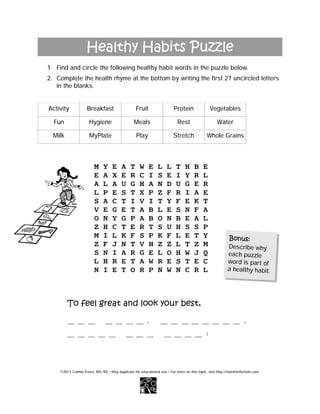 Healthy habits puzzle | PDF