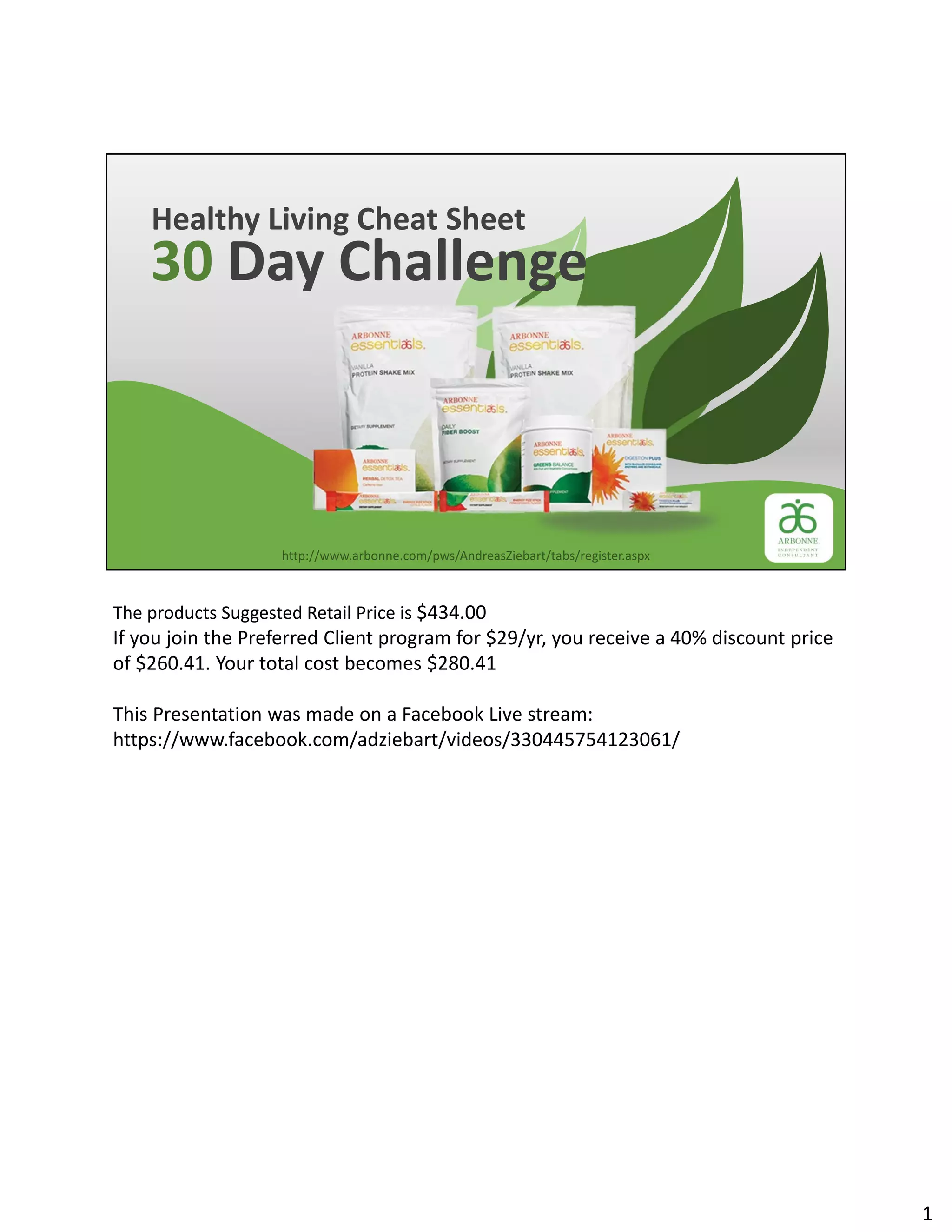 Nutrition Healthy living cheat sheet Presentation | PDF