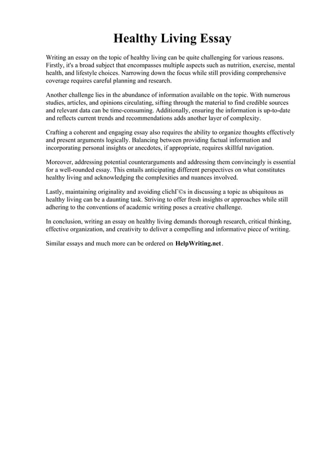 Healthy Living Essay. Archaicawful Healthy Lifestyle Essay Thatsnotus | PDF