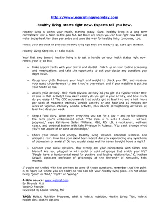 Healthy Living Tips - Steps to Take Today | DOCX