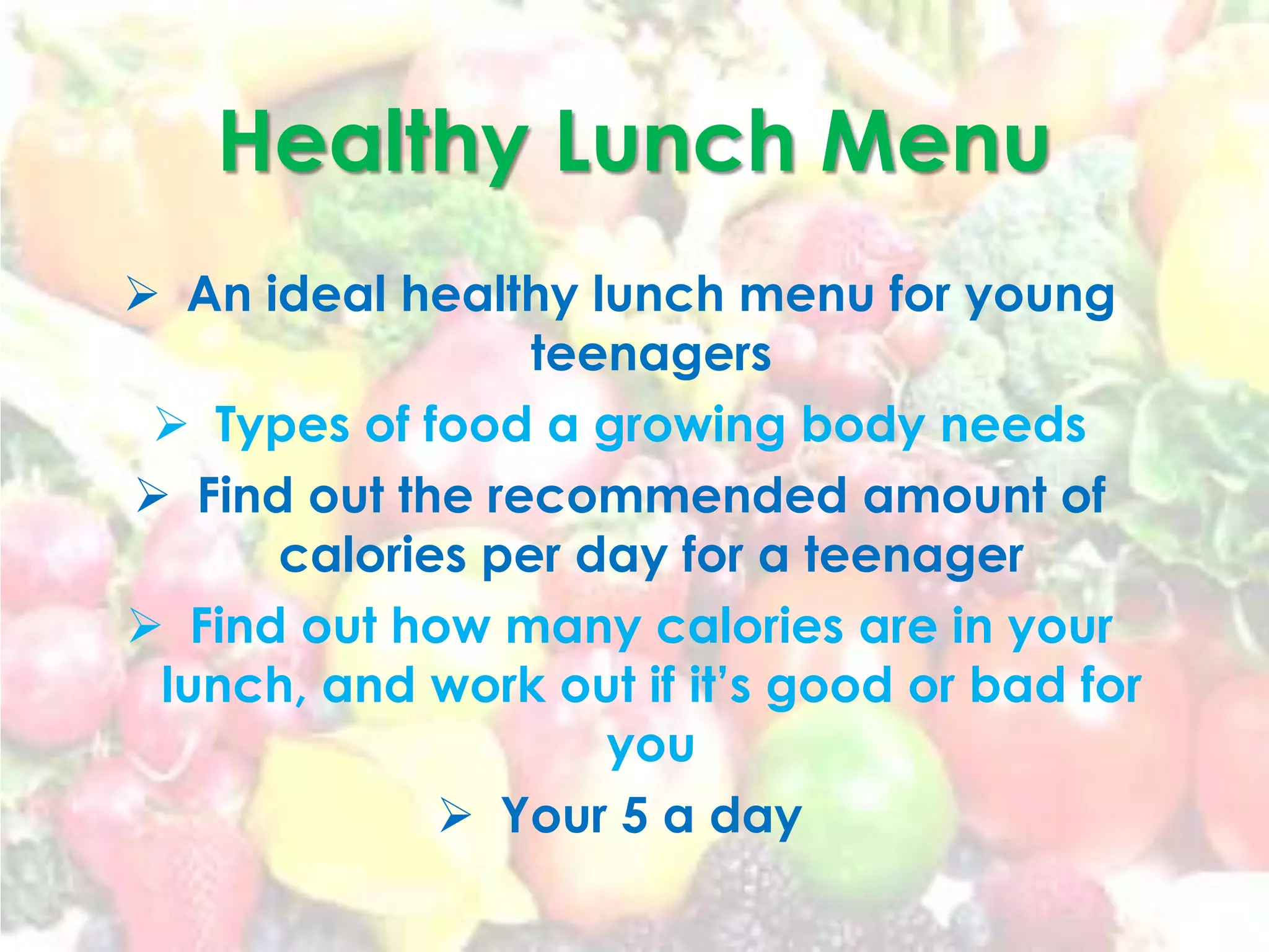 Healthy lunch menu: Teens | PPTX