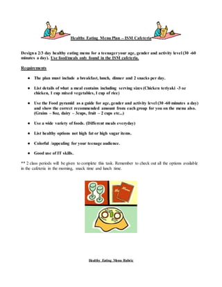 Healthy menu rubric | DOCX