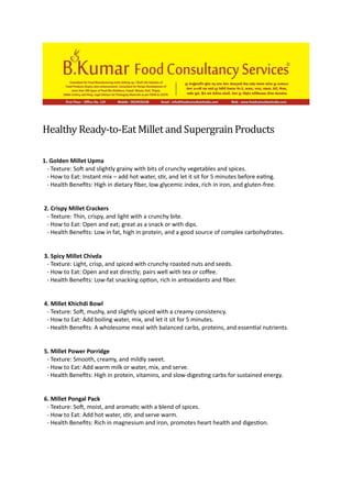 Healthy Multigrain and MIllets Products B Kumar Food Consultancy ...