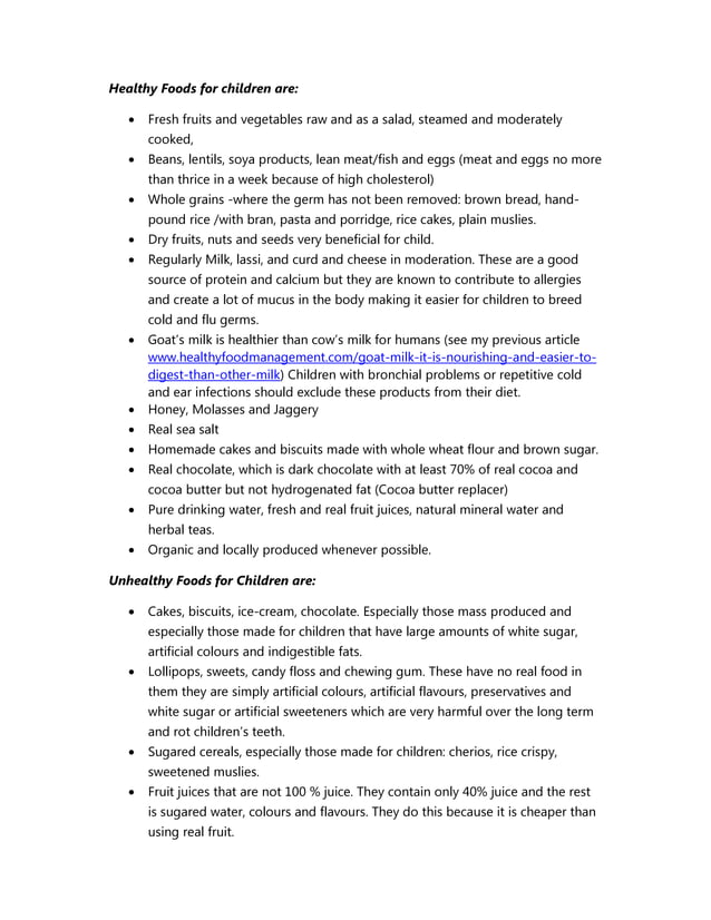 Healthy & Unhealthy Foods for Children | PDF