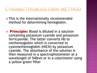Heamoglobin estimation by various method | PPT