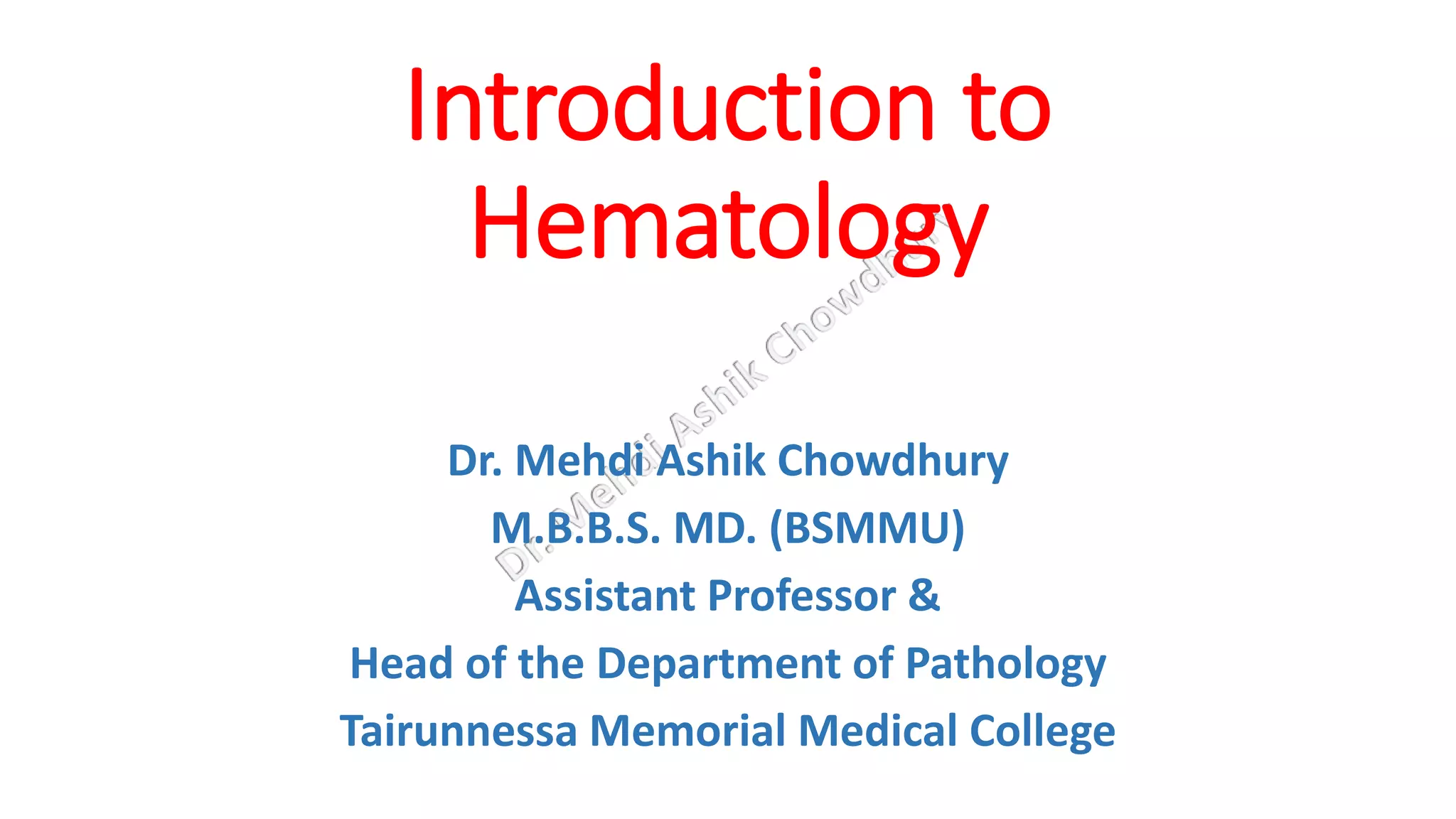 Introduction to Hematology ( Part 1 ) | PPT