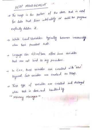 Heap management in Compiler Construction | PDF