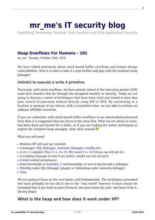Heap overflows for humans – 101 | PDF