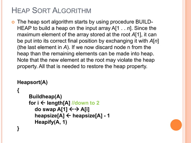 Heap Sort In The Design Anad Analysis Of Algorithms Ppt Computing