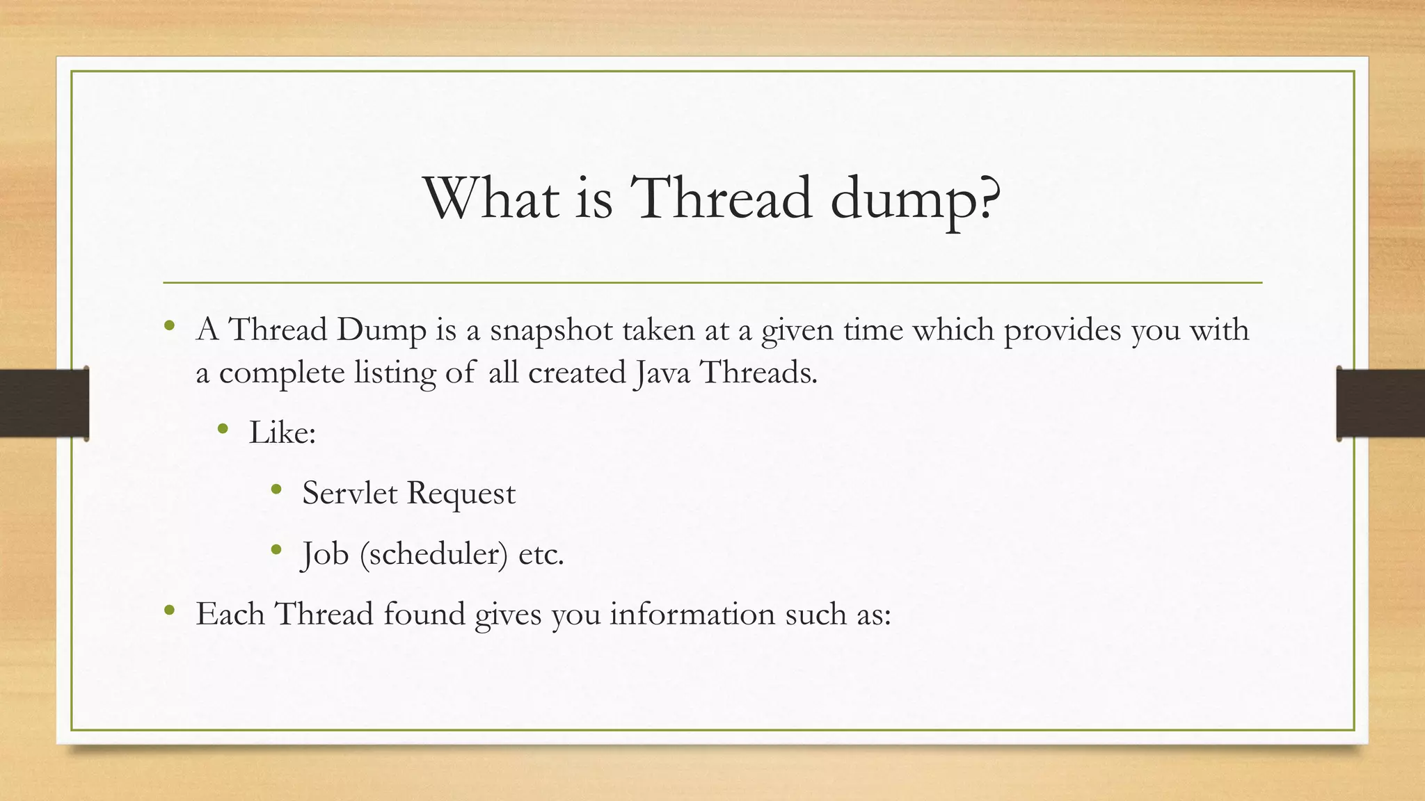 Heap & thread dump | PPT | Programming Languages | Computing