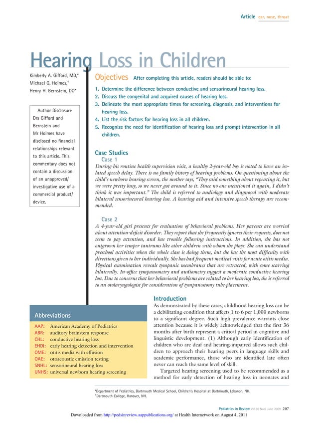 Hearing loss. pediatrics in review 2009 | PDF