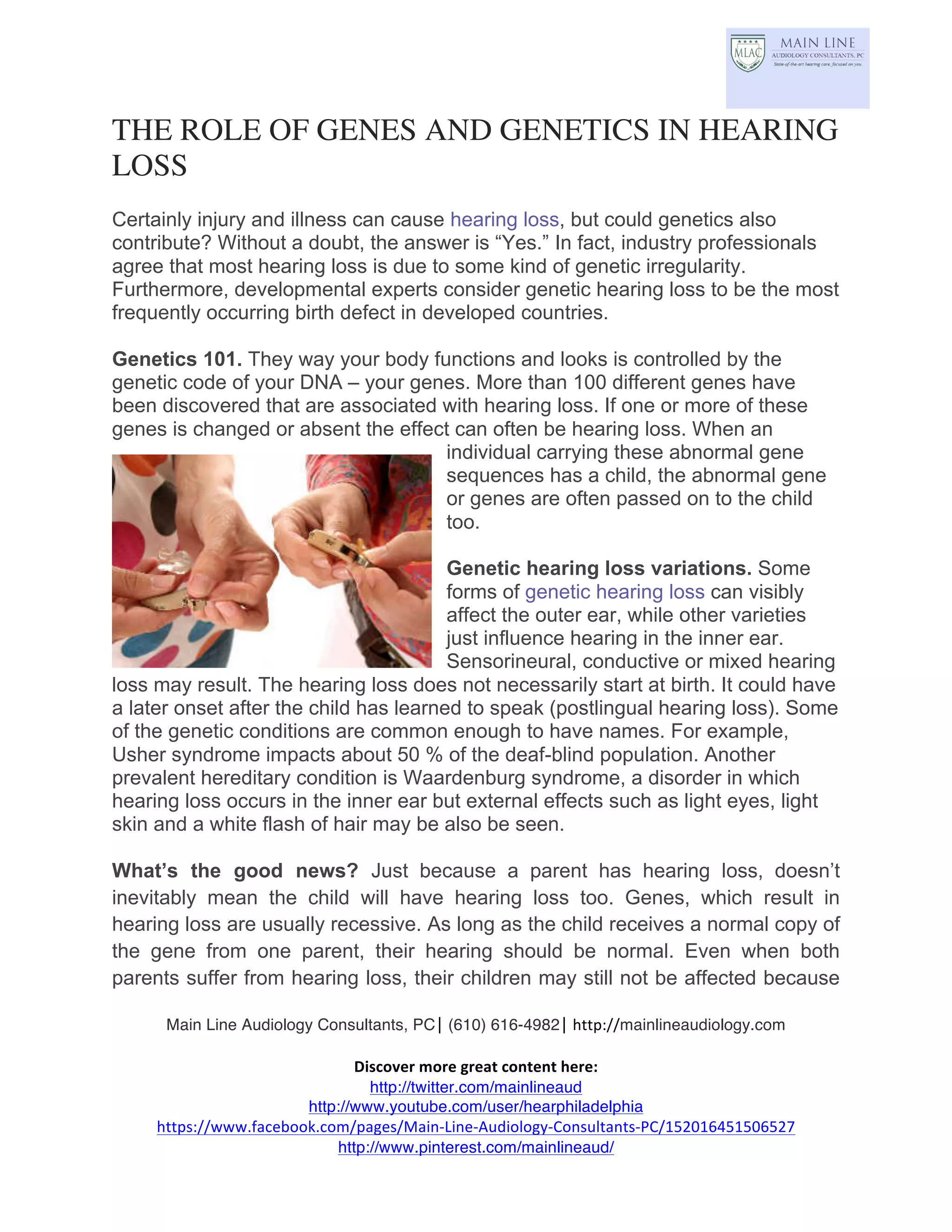 THE ROLE OF GENES AND GENETICS IN HEARING LOSS | PDF