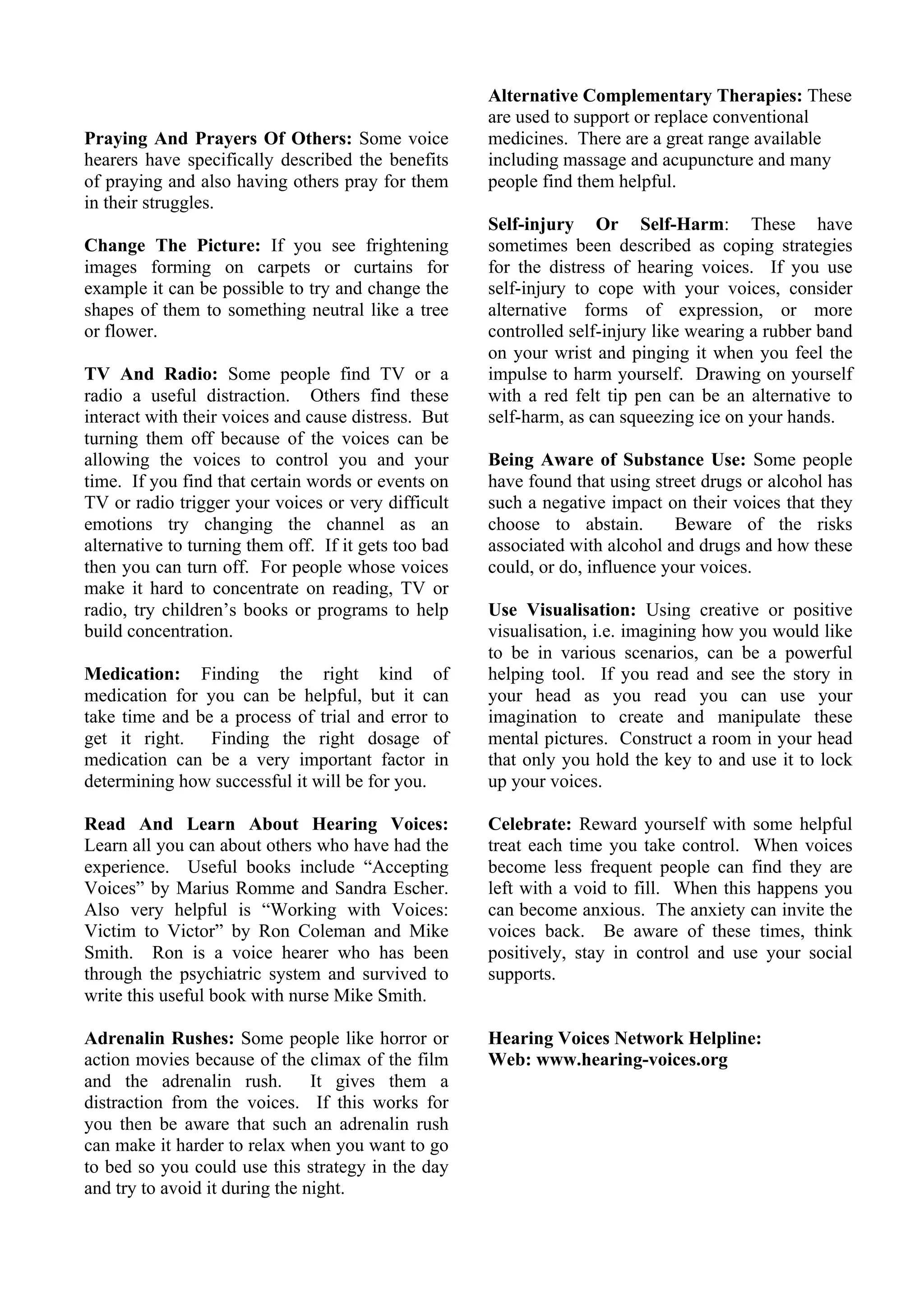 Hearing Voices Coping Strategies | PDF