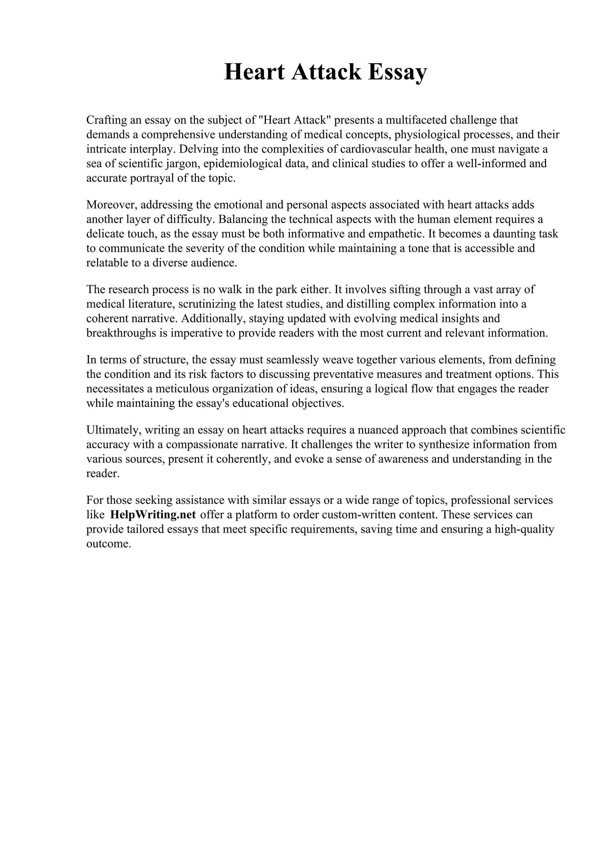 Heart Attack Essay. Nashville School of Law | PDF