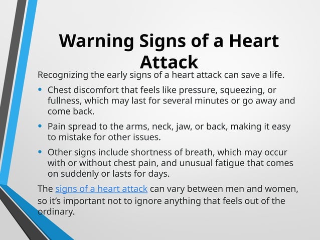 Heart Attack - Signs, Stent Benefits and Recovery | PPTX