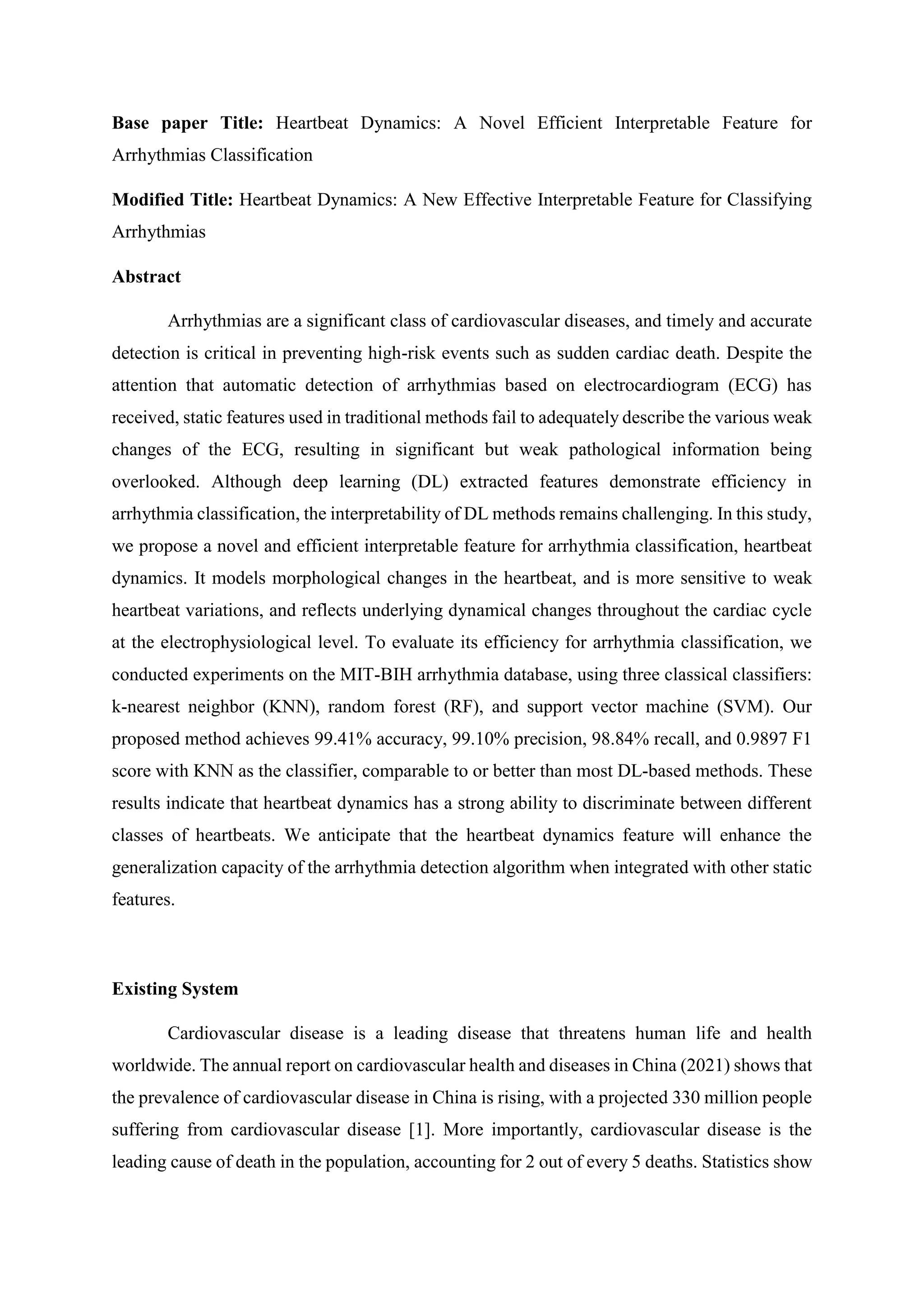 Heartbeat Dynamics A Novel Efficient Interpretable Feature for Arrhythmias Classification.docx