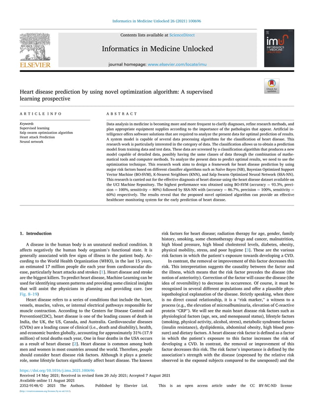 Heart disease prediction by using novel optimization algorithm_ A supervised learning ...
