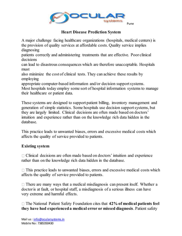 Heart disease prediction system | DOCX | Healthcare Industry | Industries