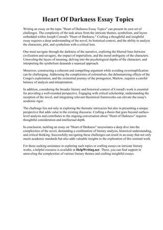 Heart Of Darkness Essay Topics | PDF