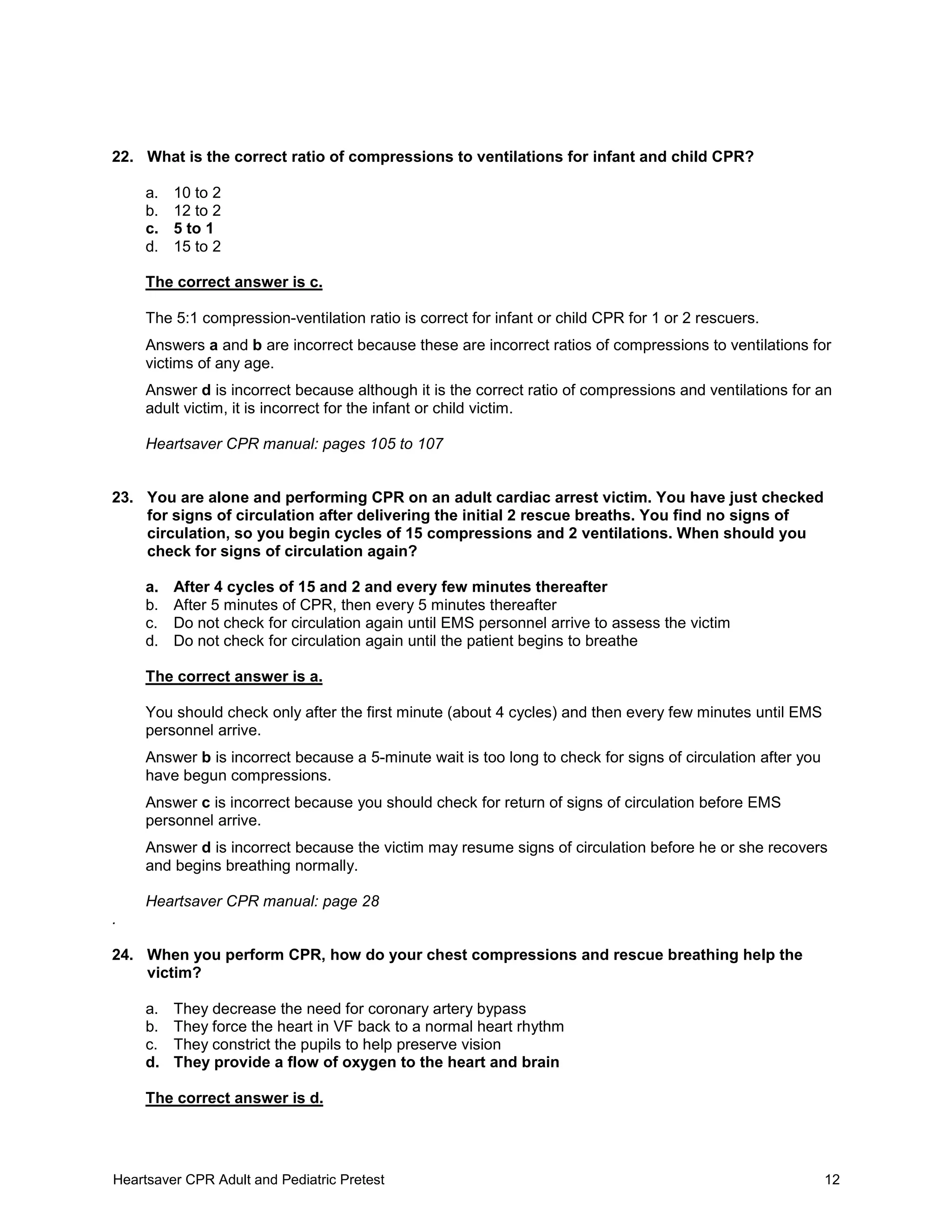 Heartsaver cpr pretest_with_annotated_answer_key | PDF