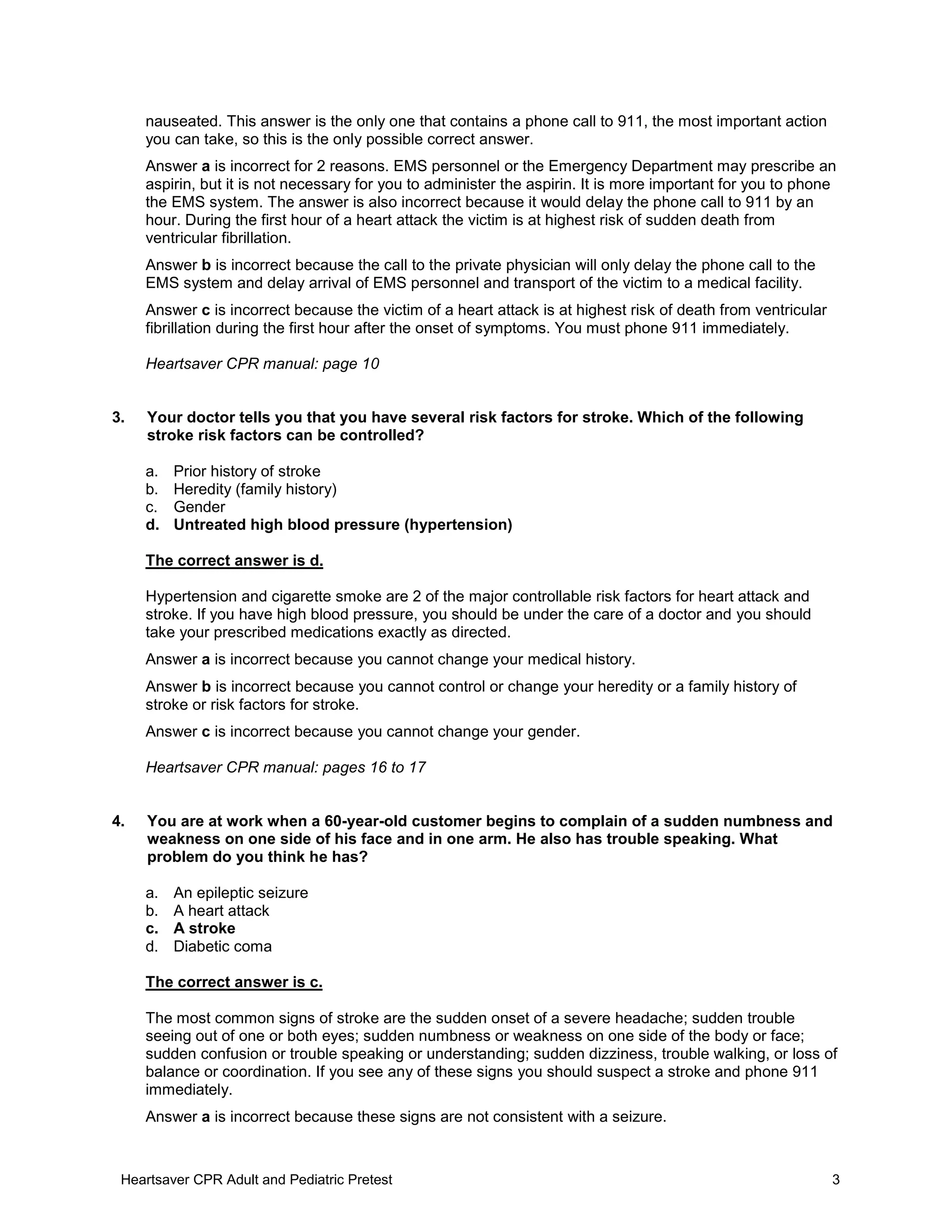 Heartsaver cpr pretest_with_annotated_answer_key | PDF