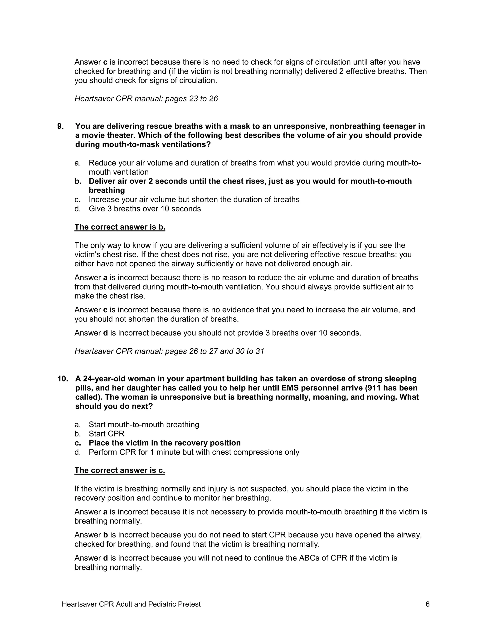 Heartsaver cpr pretest_with_annotated_answer_key | PDF