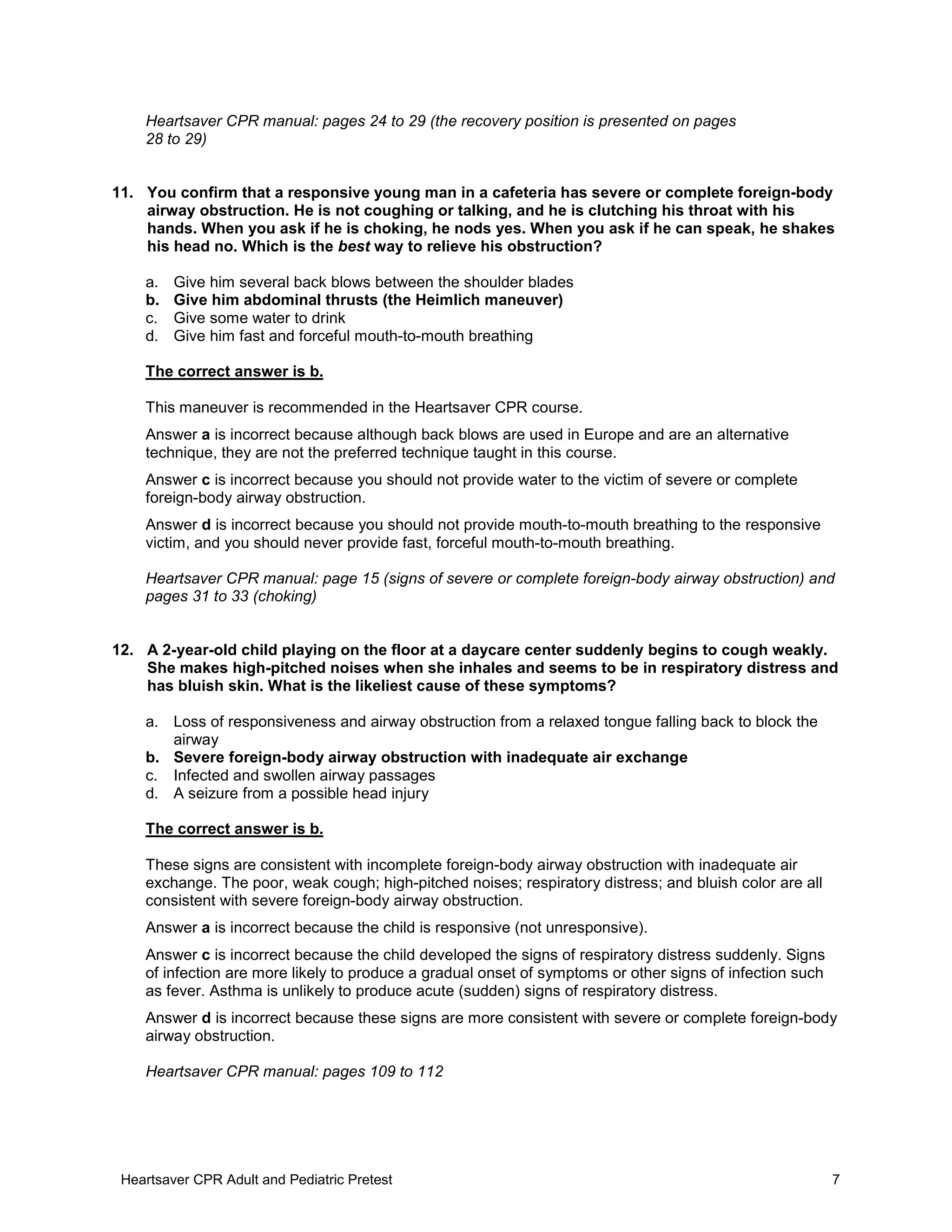 Heartsaver cpr pretest_with_annotated_answer_key | PDF