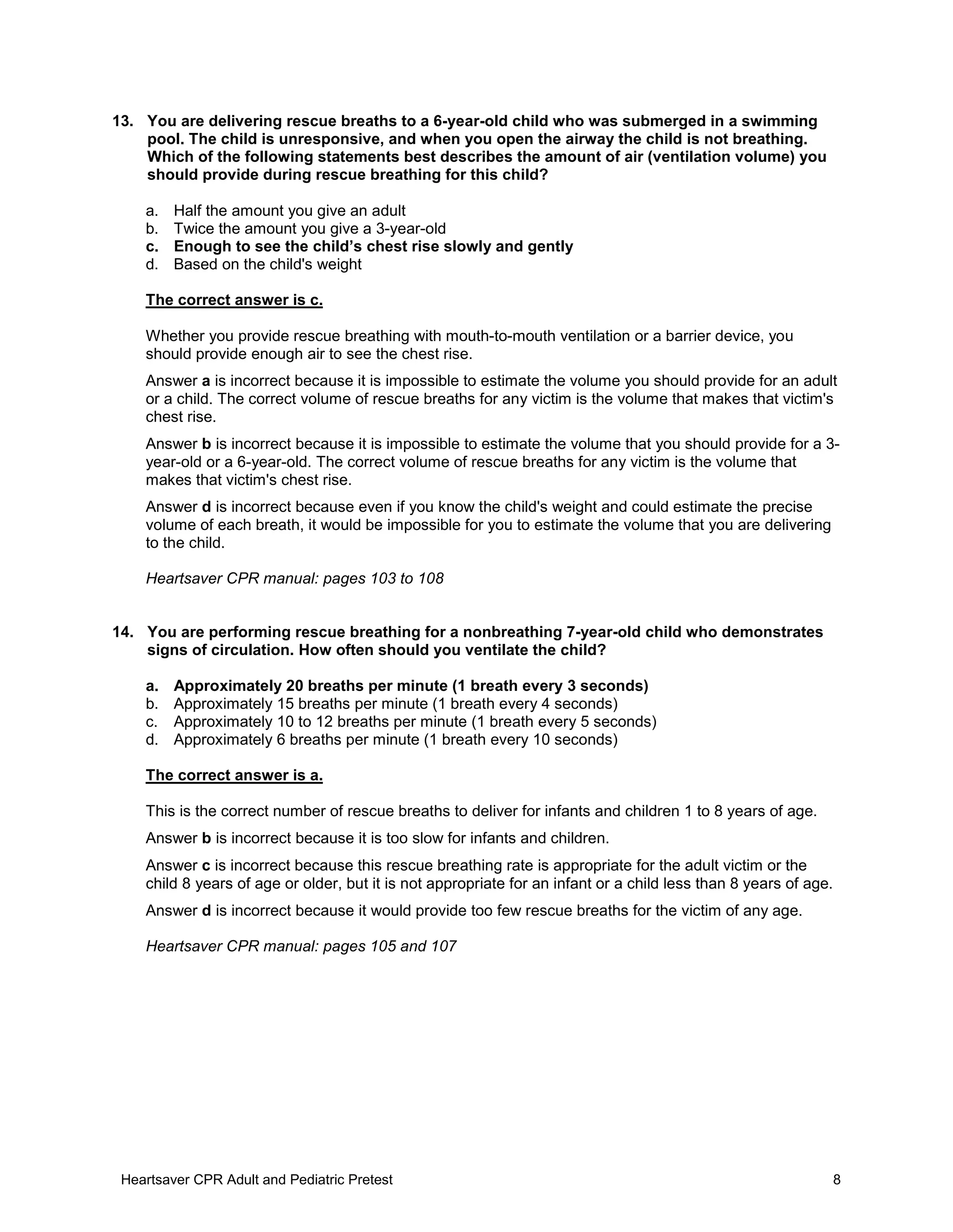 Heartsaver cpr pretest_with_annotated_answer_key | PDF