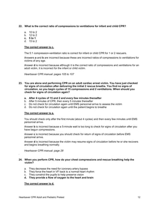 Heartsaver cpr pretest_with_annotated_answer_key | PDF