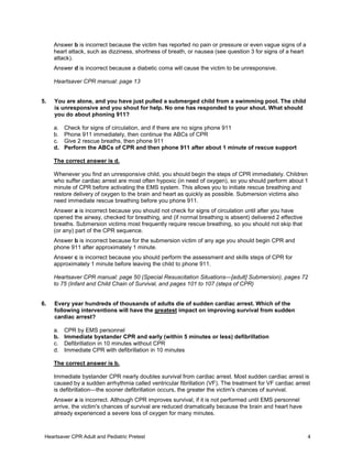 Heartsaver cpr pretest_with_annotated_answer_key | PDF