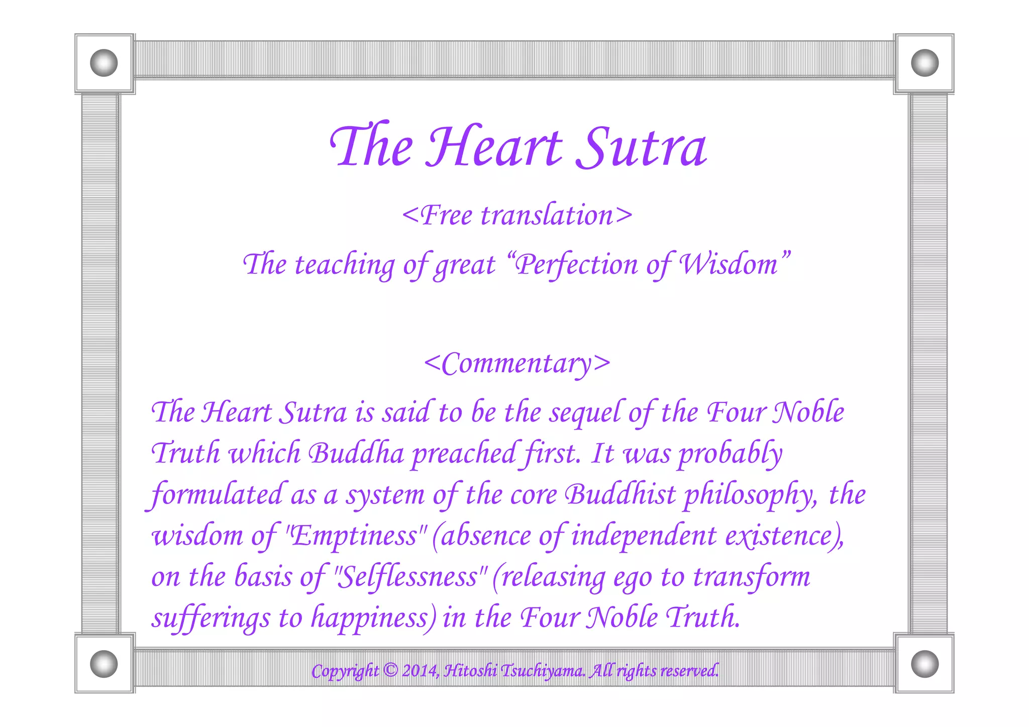 The Heart Sutra (Free translation and Commentary) | PPT