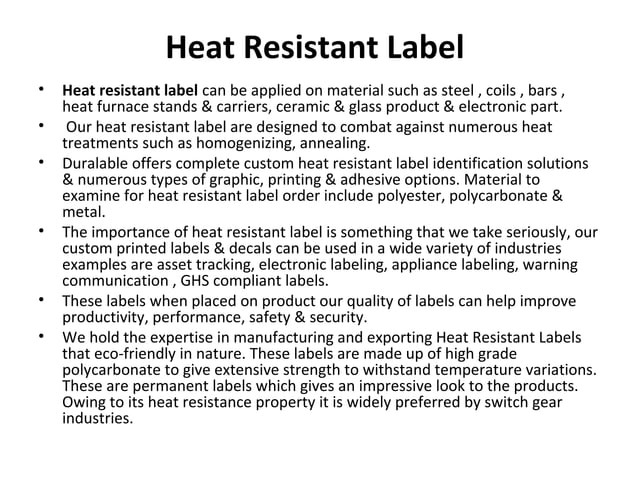 Heat resistant label | PPT