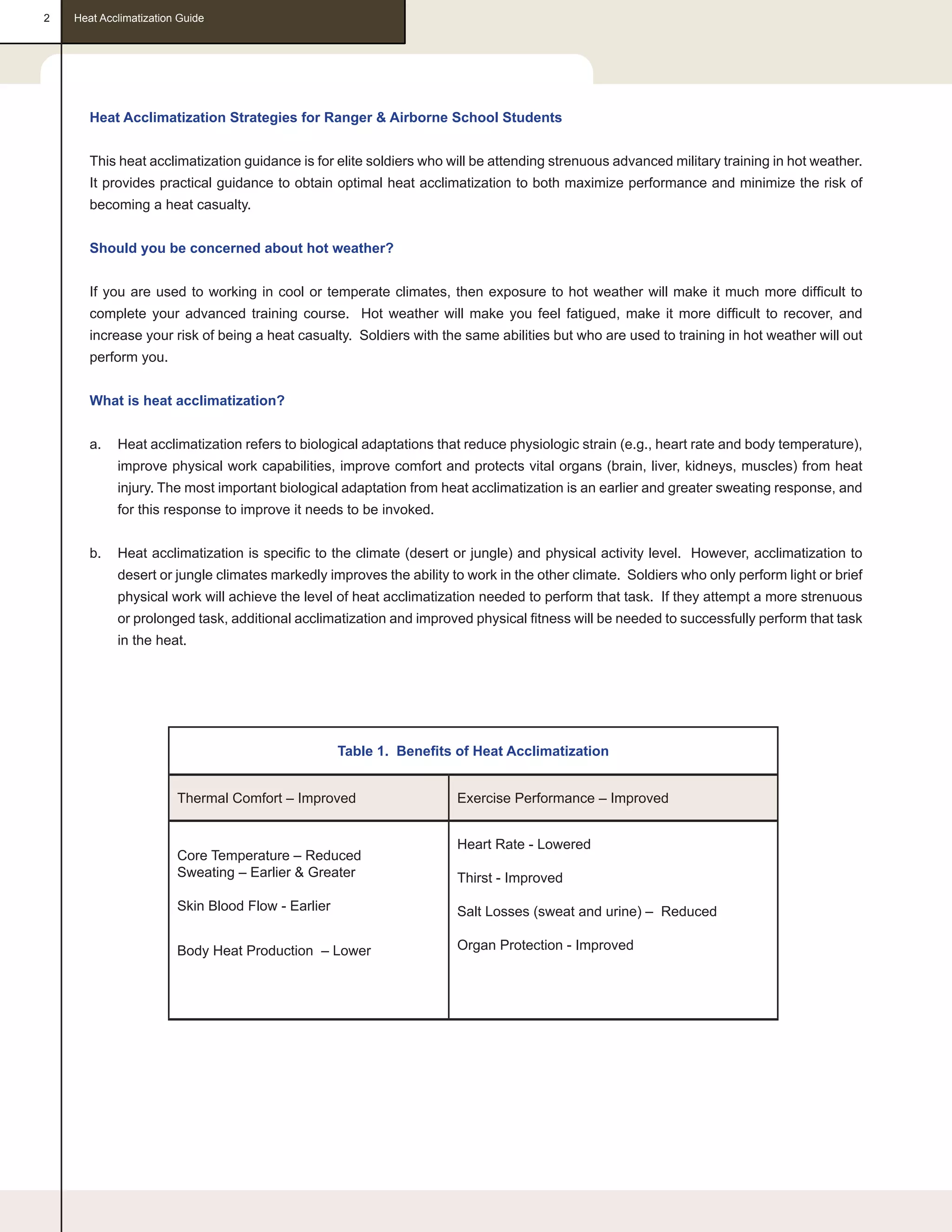 Heat acclimatization guide ranger airborne | PDF