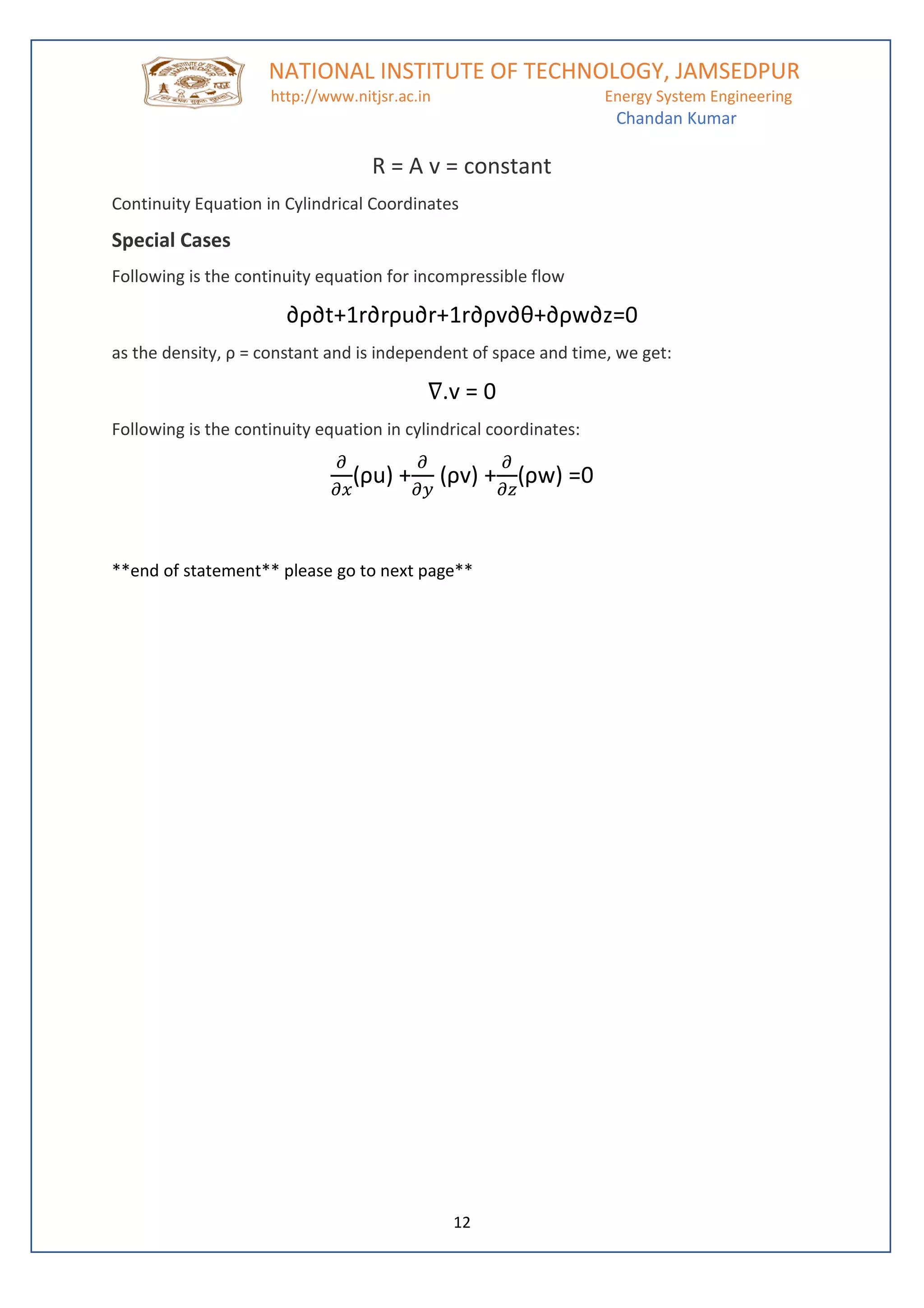 Heat and mass transfer equation; continuity equation; momentum equation ...