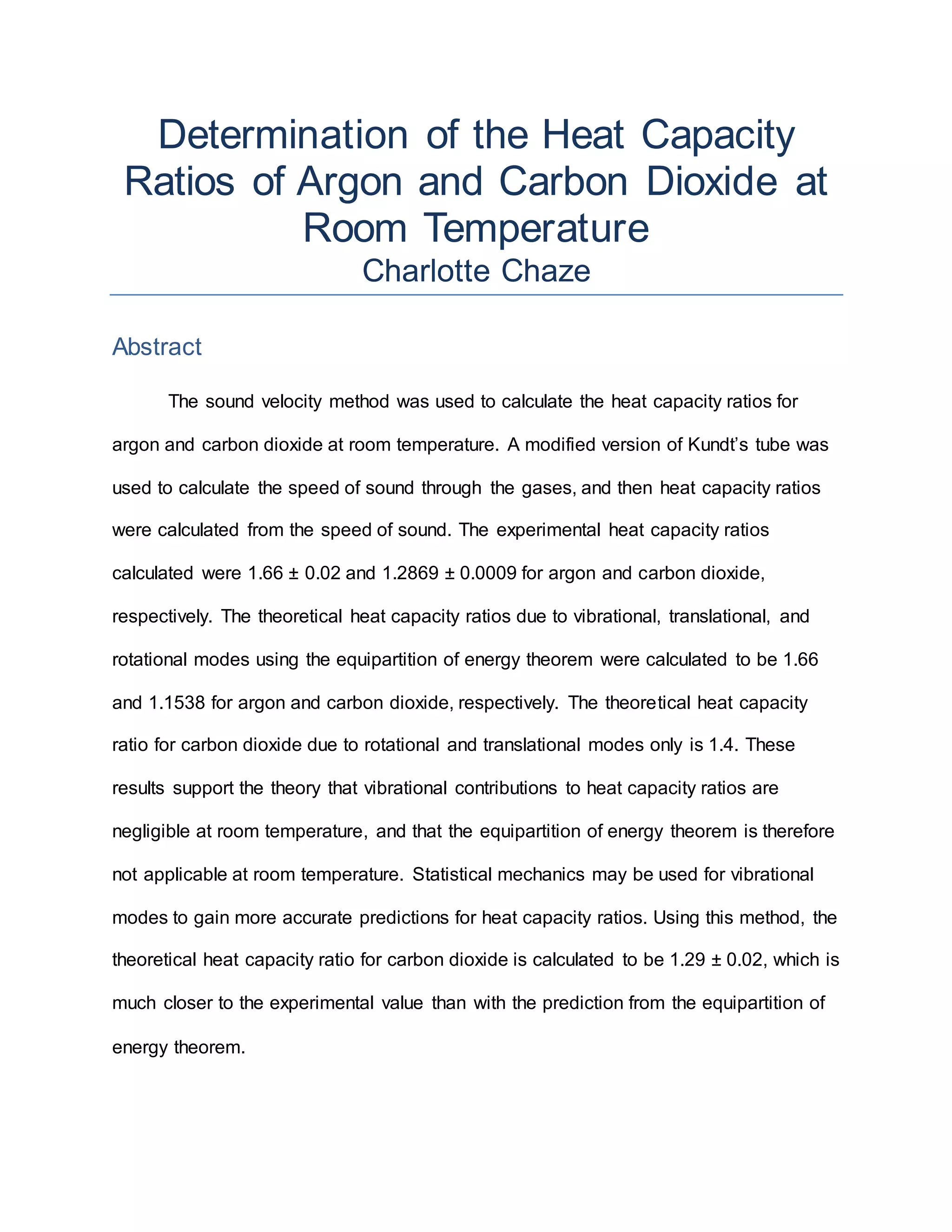 Determination of the heat capacity ratios of argon and carbon dioxide ...