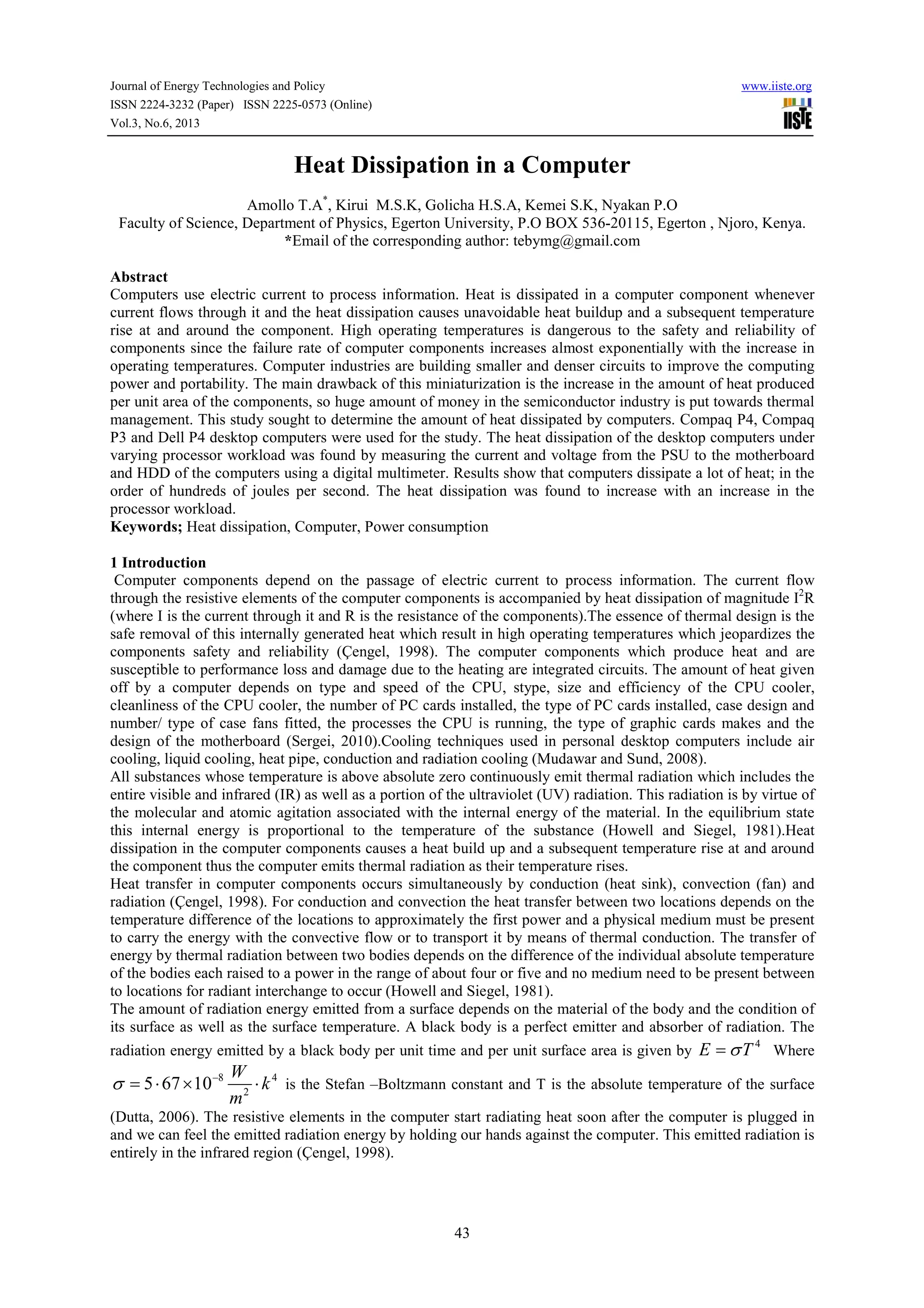 Heat dissipation in a computer | PDF