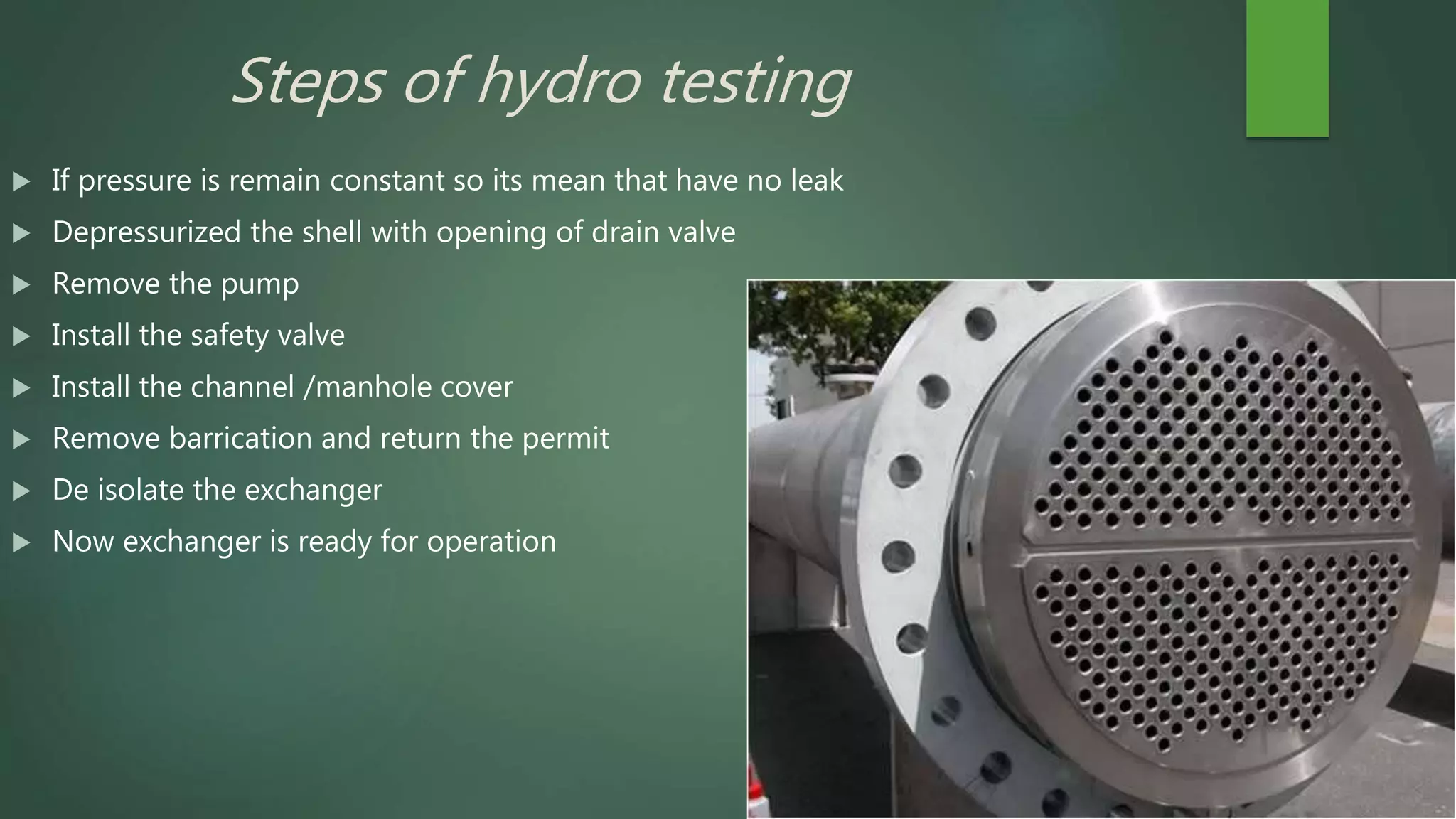 Heat exchanger types and hydro testing | PPTX